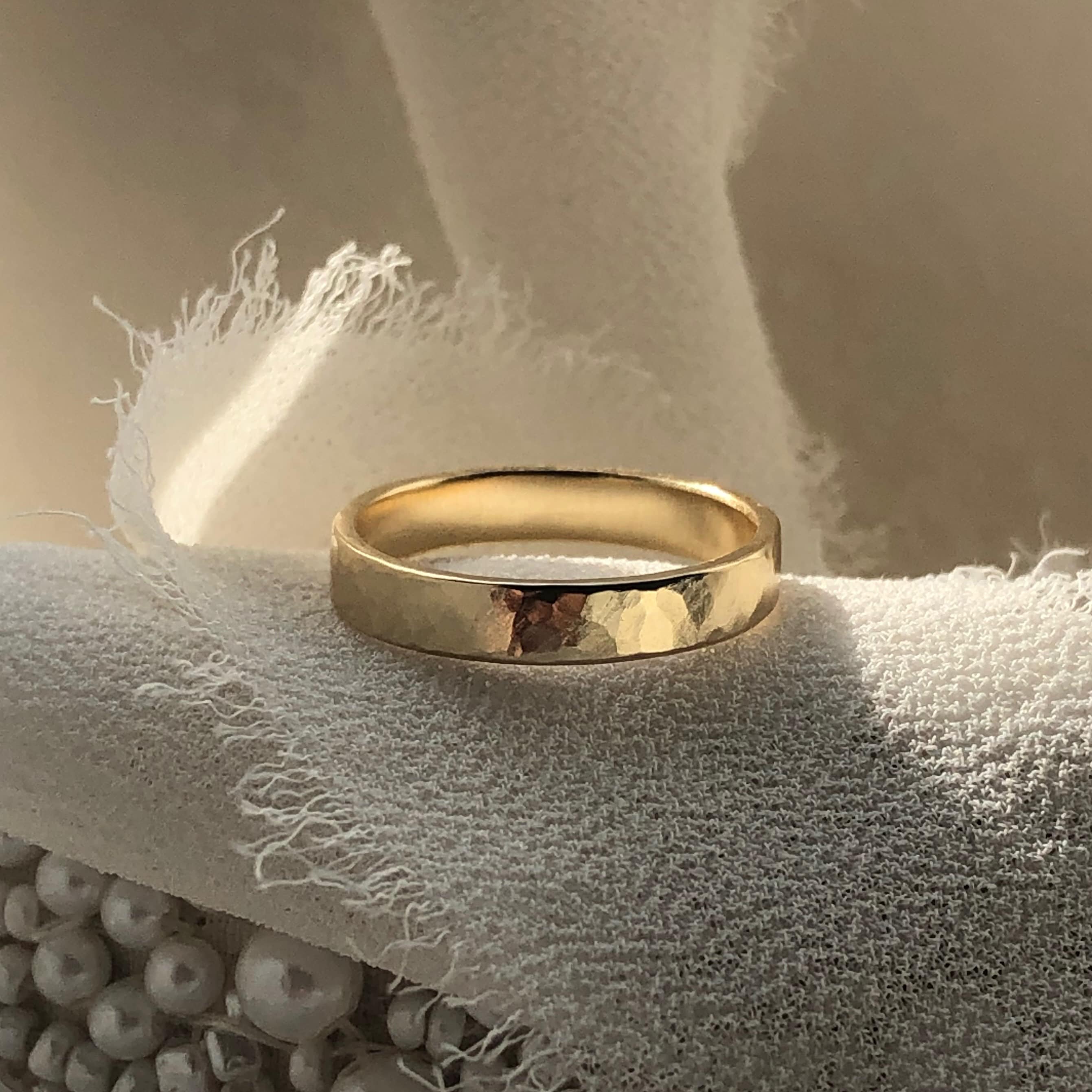 Recycled Solid Gold Textured Wedding Band, 3mm Flat Profile Wedding ...