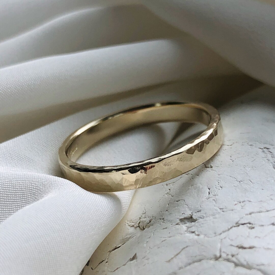 Recycled Solid Gold Textured Wedding Band, 3mm Flat Profile Wedding ...