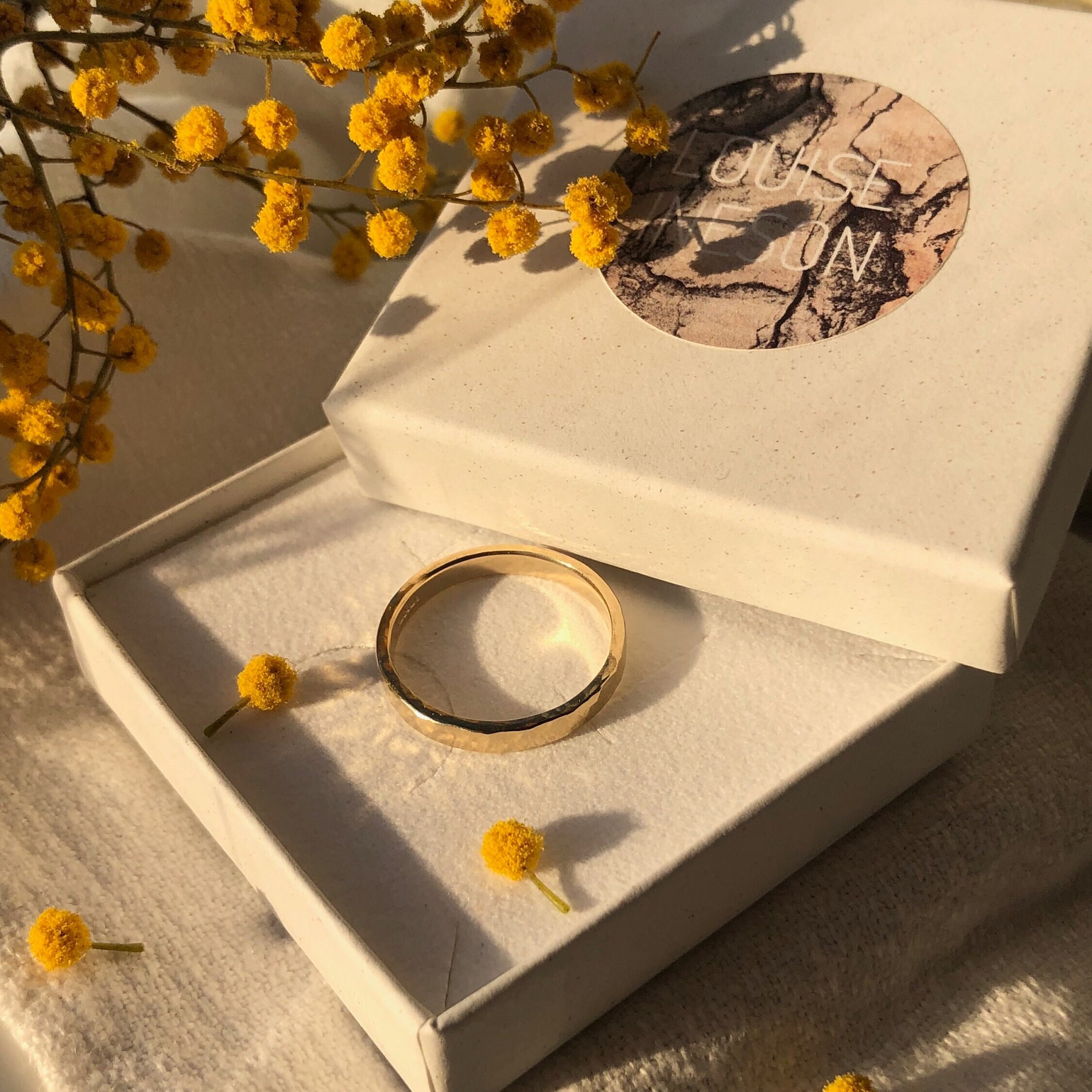 Recycled Solid Gold Textured Wedding Band, 3mm Flat Profile Wedding ...