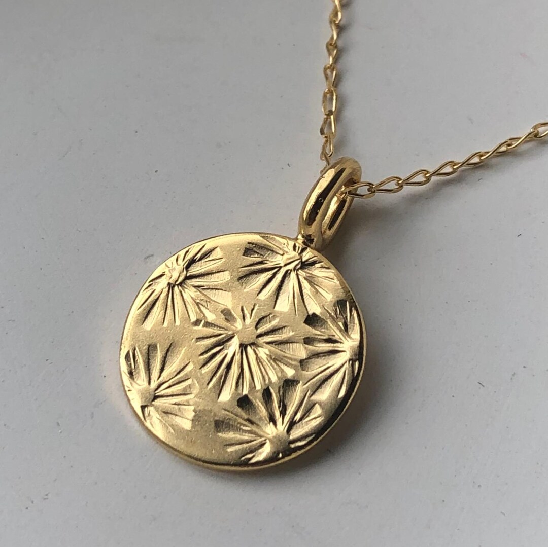 Gold Sunbeam Disc Pendant, Gold Sun Charm Necklace, Vintage Sun Motif ...