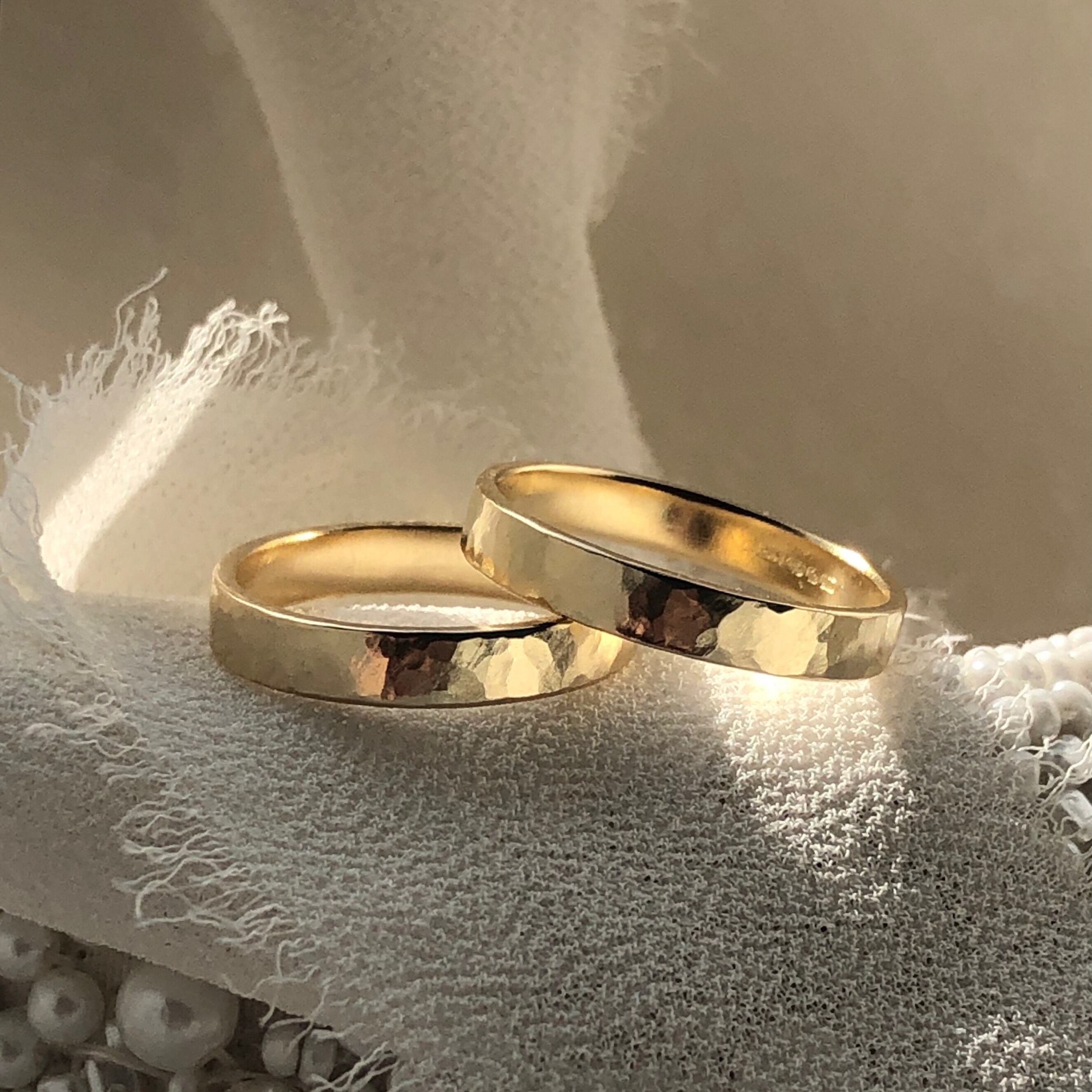 Recycled Solid Gold Textured Wedding Band, 3mm Flat Profile Wedding ...