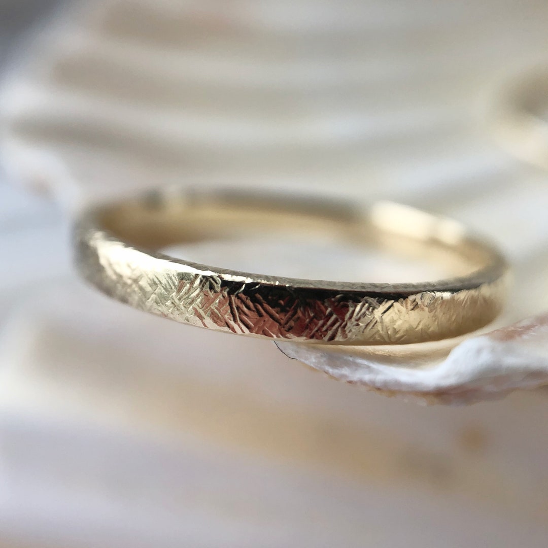 Recycled Gold Textured 2mm Ring - 9ct Solid Gold Delicate Wedding Band ...