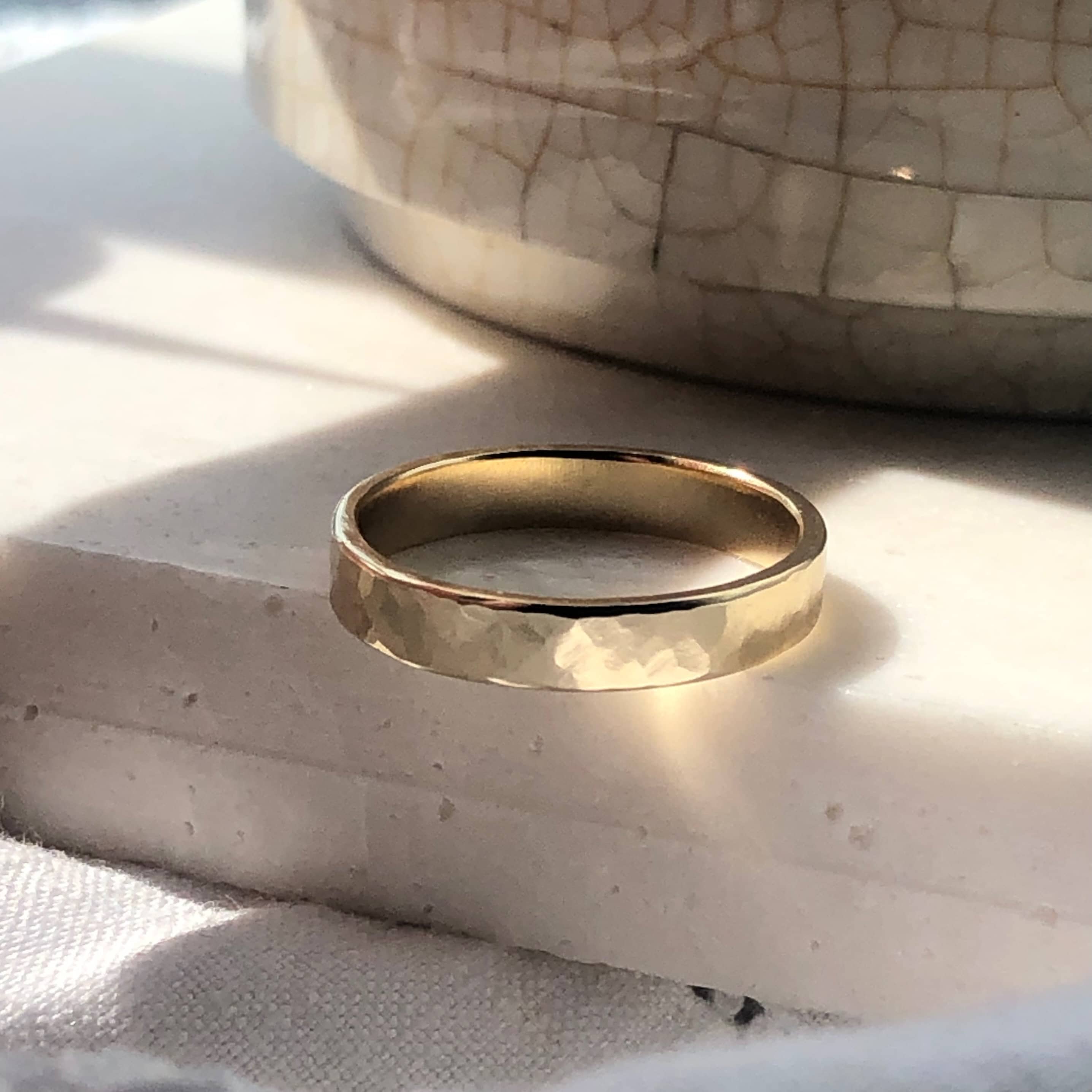 Recycled Solid Gold Textured Wedding Band, 3mm Flat Profile Wedding ...