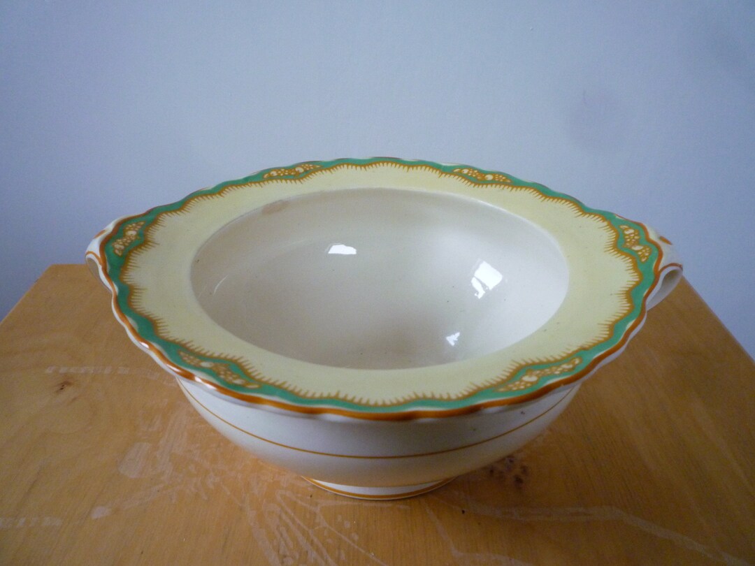 Vintage Crown Ducal Hand Painted Cream Green and Orange Serving Tureen ...
