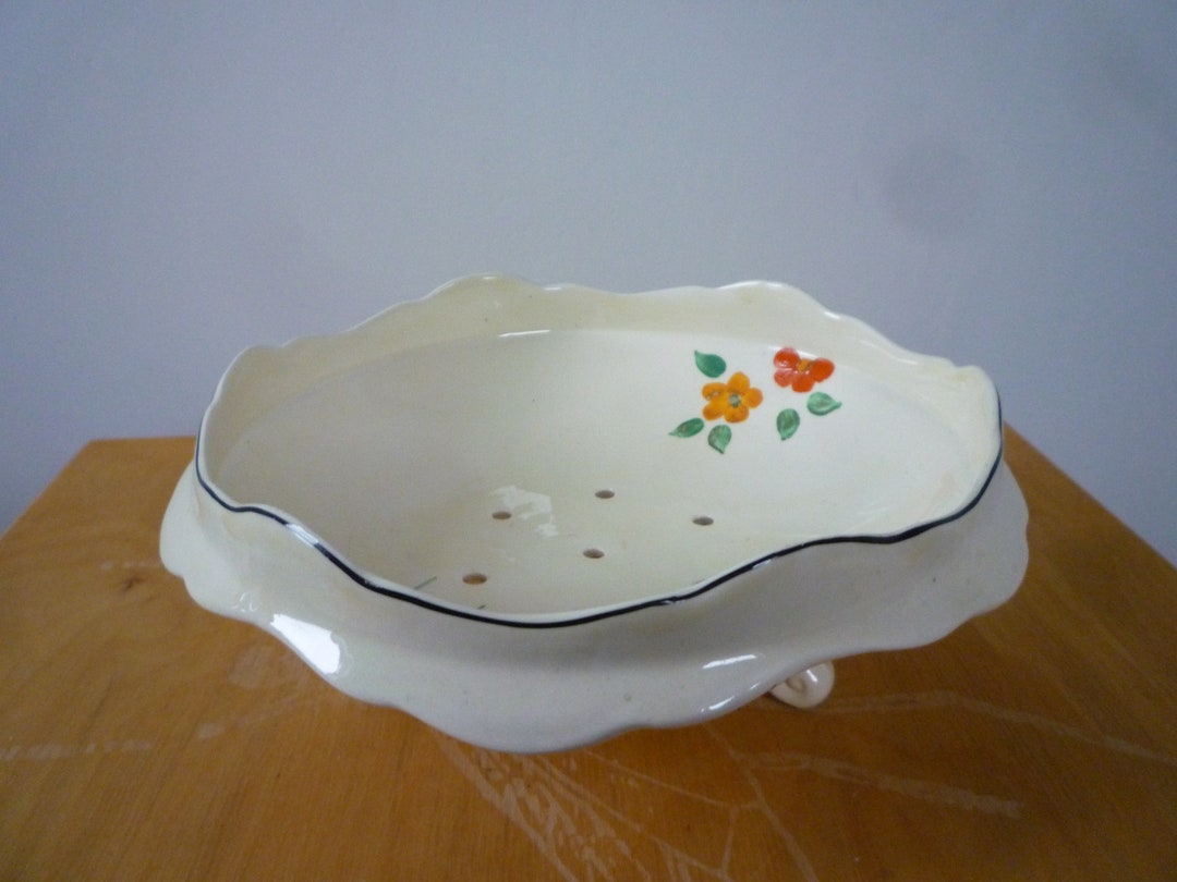 Crown Ducal Cream and Hand Painted Floral Three Leg Drainer Bowl 1930s ...