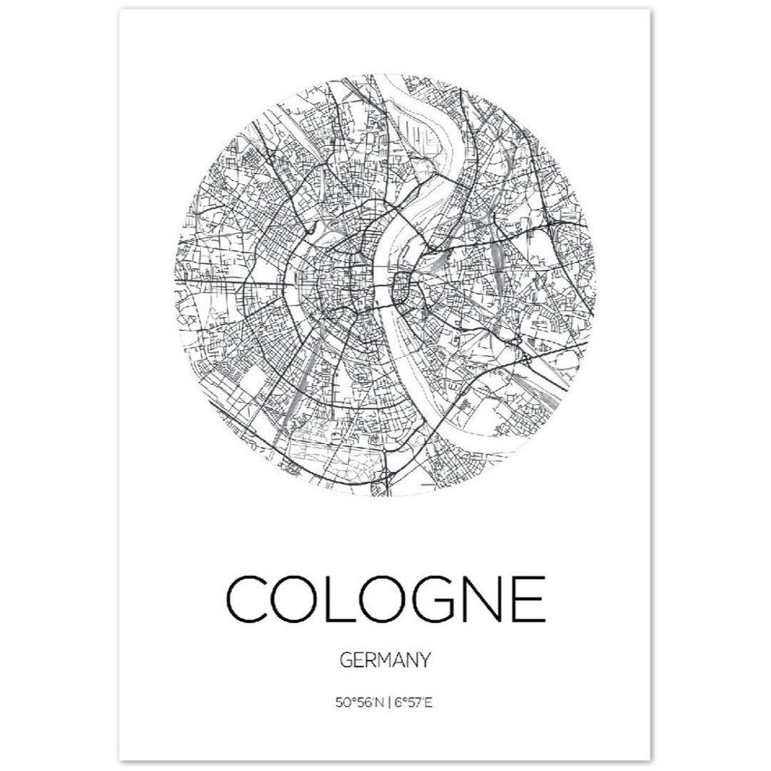Cologne Stadt Karte, Cologne Map, Poster Geschenk, Karte Druck, Classic ...