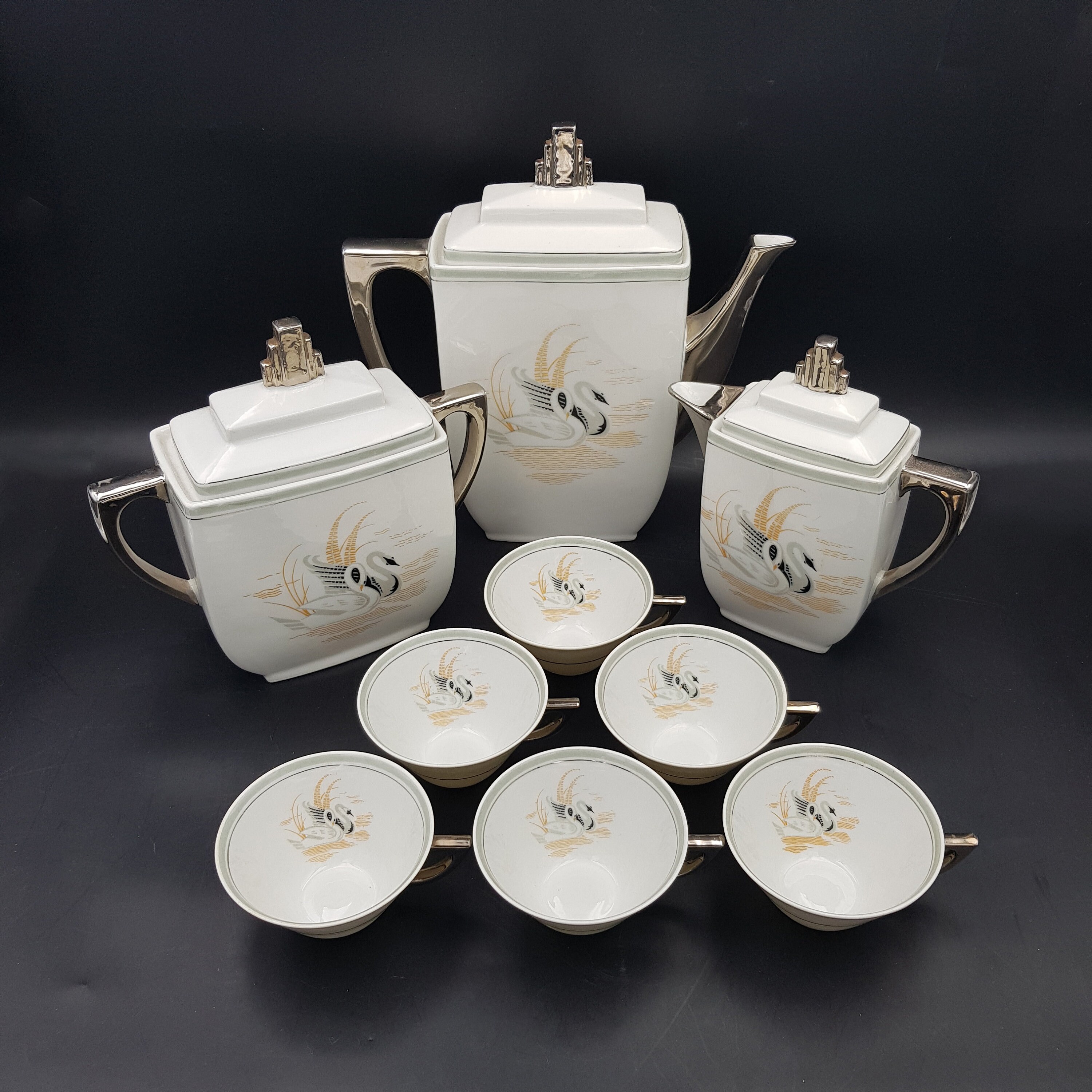 Art Deco Porcelain Tea Set 1930 Decorated With Swans - Etsy
