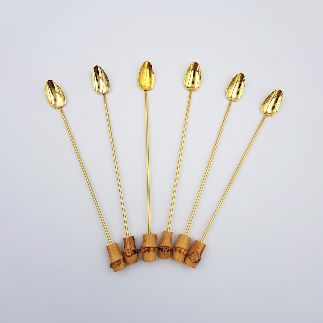 Long Metal Spoon | Gilt Metal & Bamboo | Length 19cm | Vintage 1980s ...