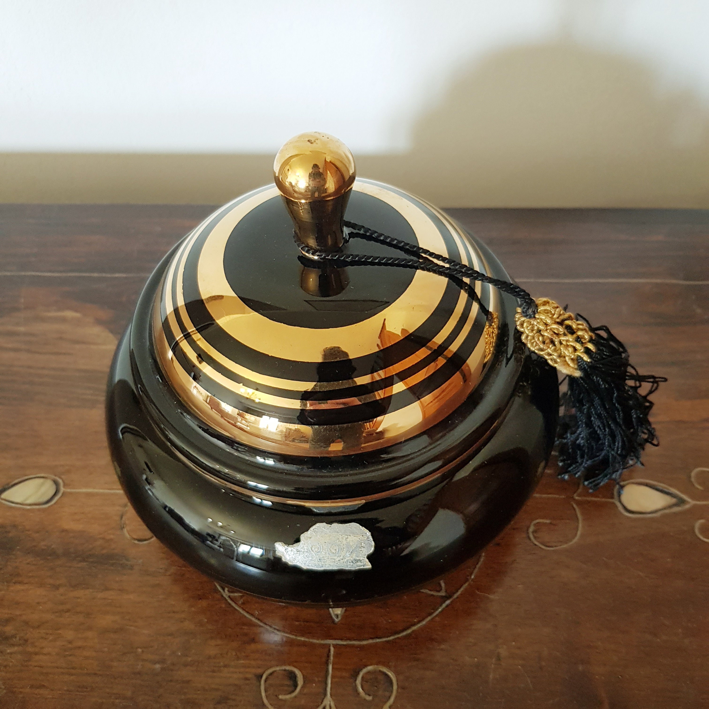 Art Deco Candy Box or Cookie Jar | Glass | Black and Gilt | Boom De ...