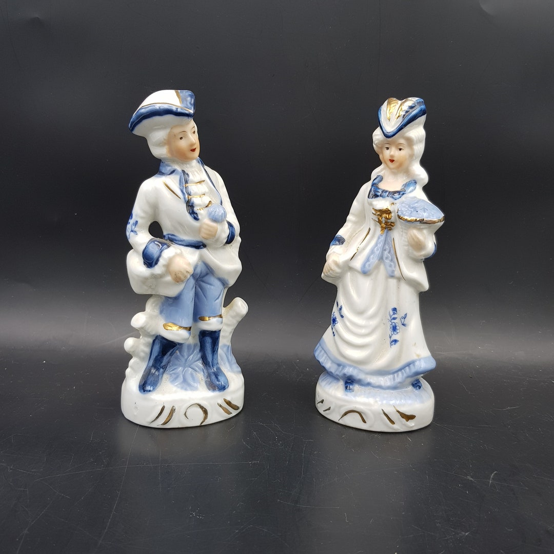 2 Porcelain Figurines Vintage Height 18cm Man and Woman 18th Century ...