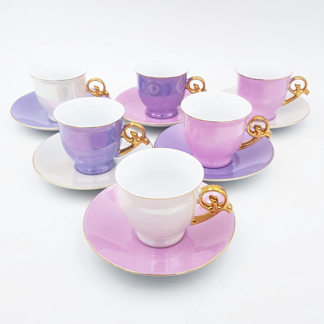 Iridescent & Pastel Coffee Set 6p | GENEVIEVE LETHU France | 6 Cups ...