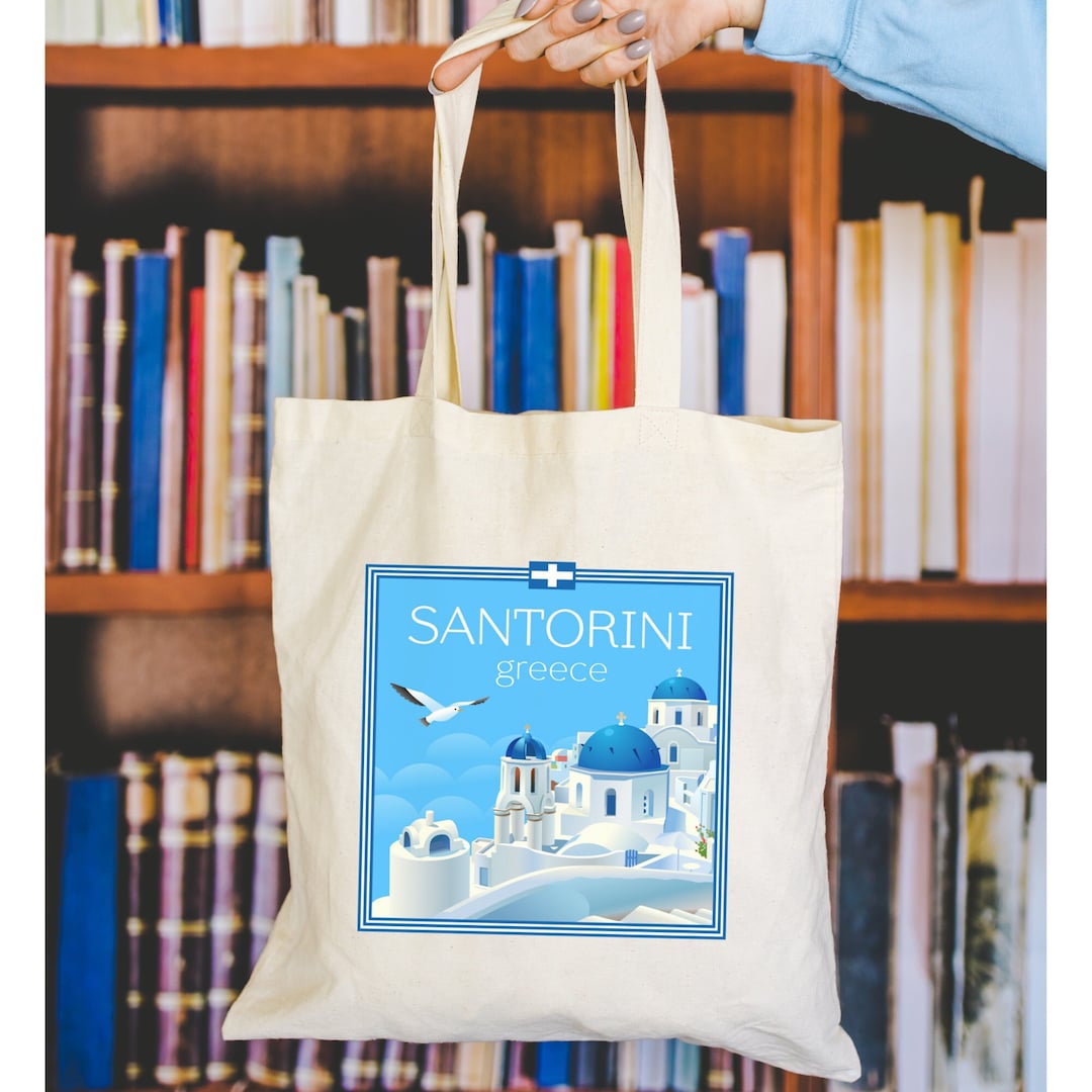 Santorini Tote Bag, Greece Tote, Santorini Greece Cotton Bag, Greek ...