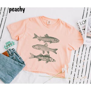 Vintage Fish Tattoo Style Crop Top, Retro Fisher Boxy Tee, Fish Crop ...