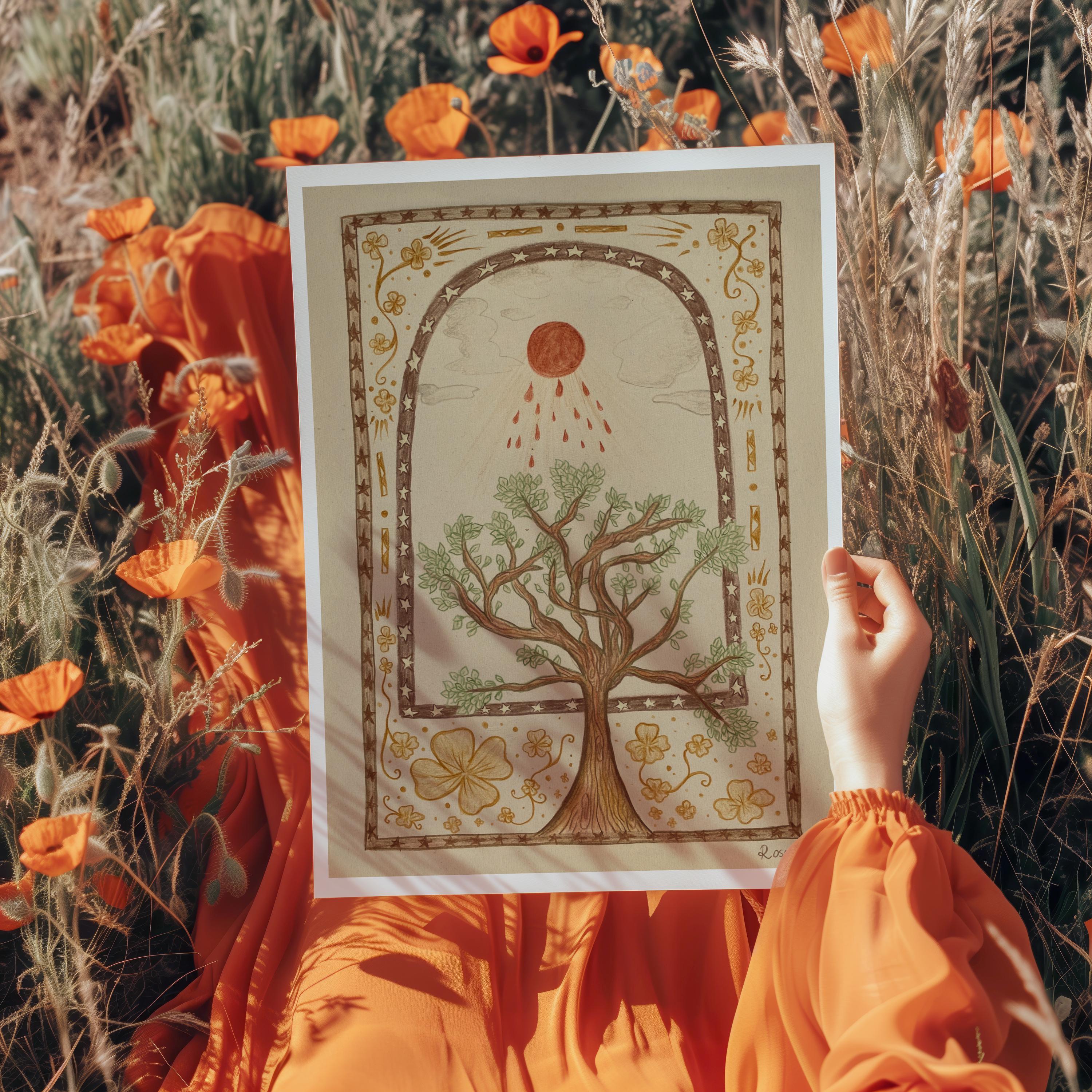 Blood Moon Fine Art Print, Cottagecore Illustration, Vintage Nature ...