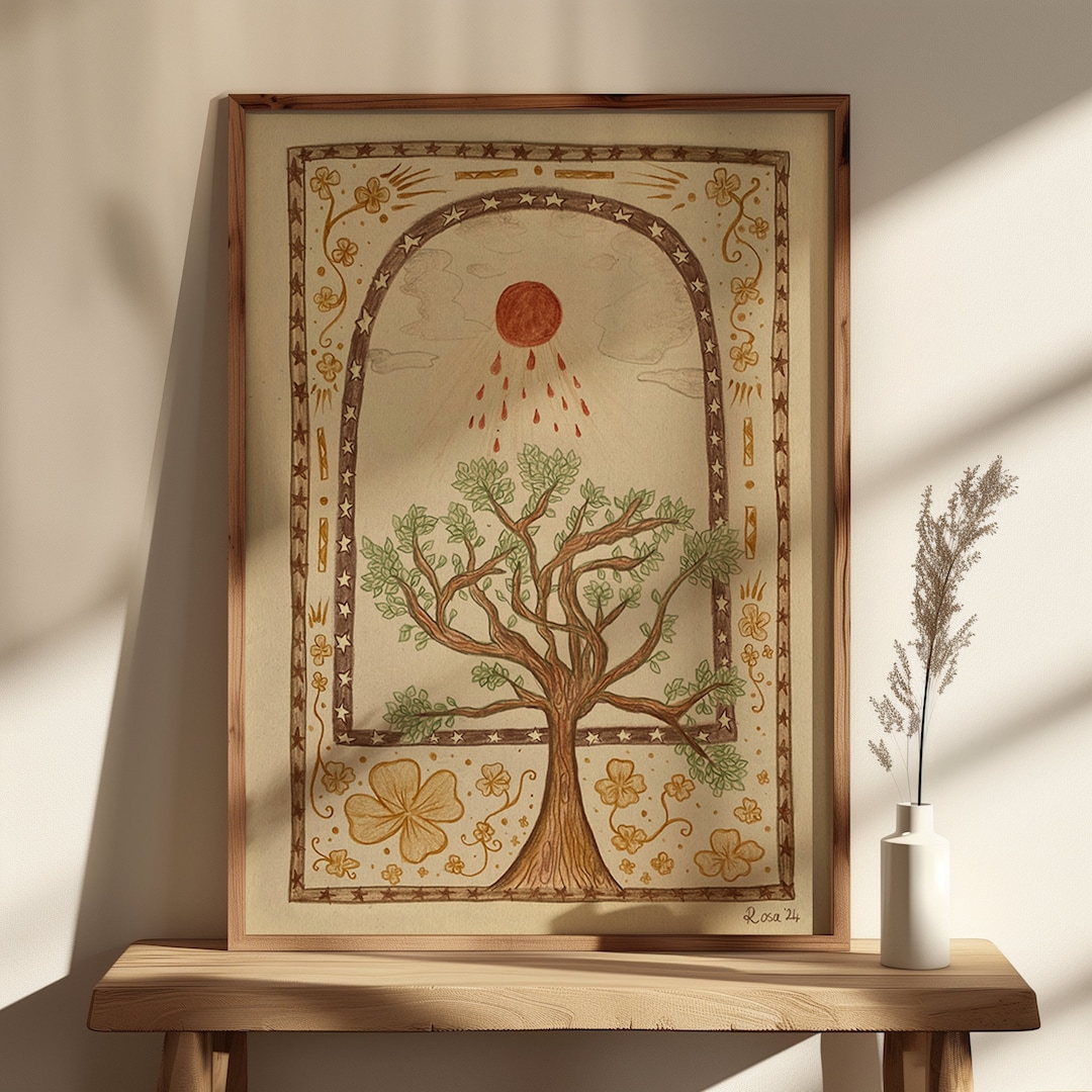 Blood Moon Fine Art Print, Cottagecore Illustration, Vintage Nature ...