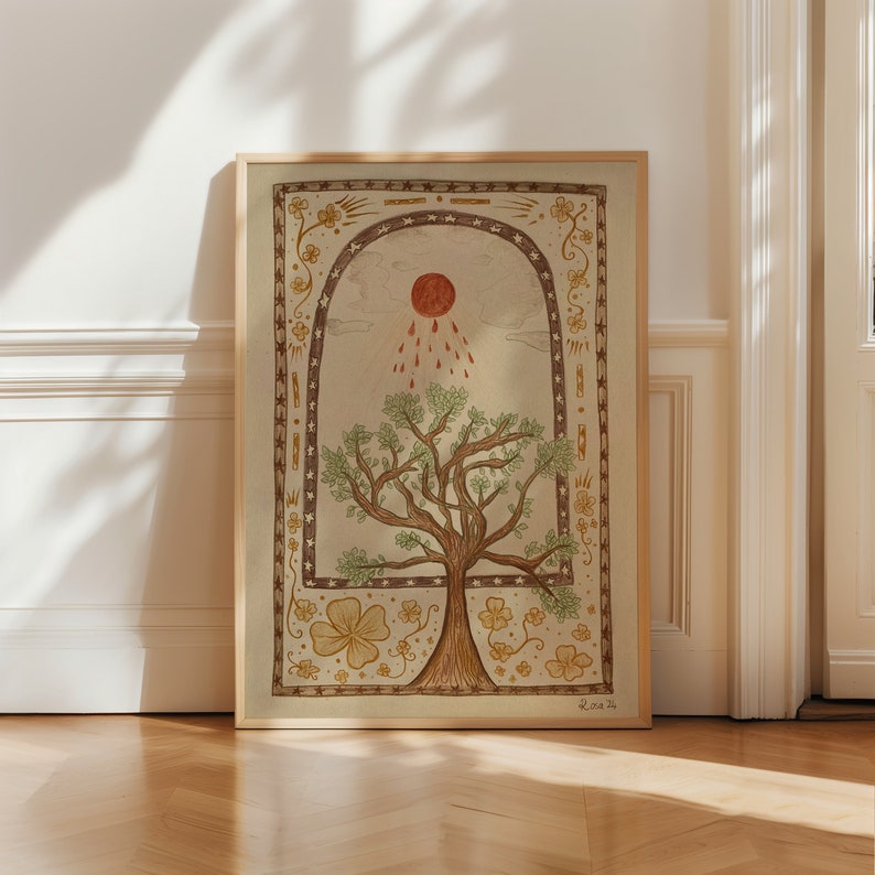 Blood Moon Fine Art Print, Cottagecore Illustration, Vintage Nature ...