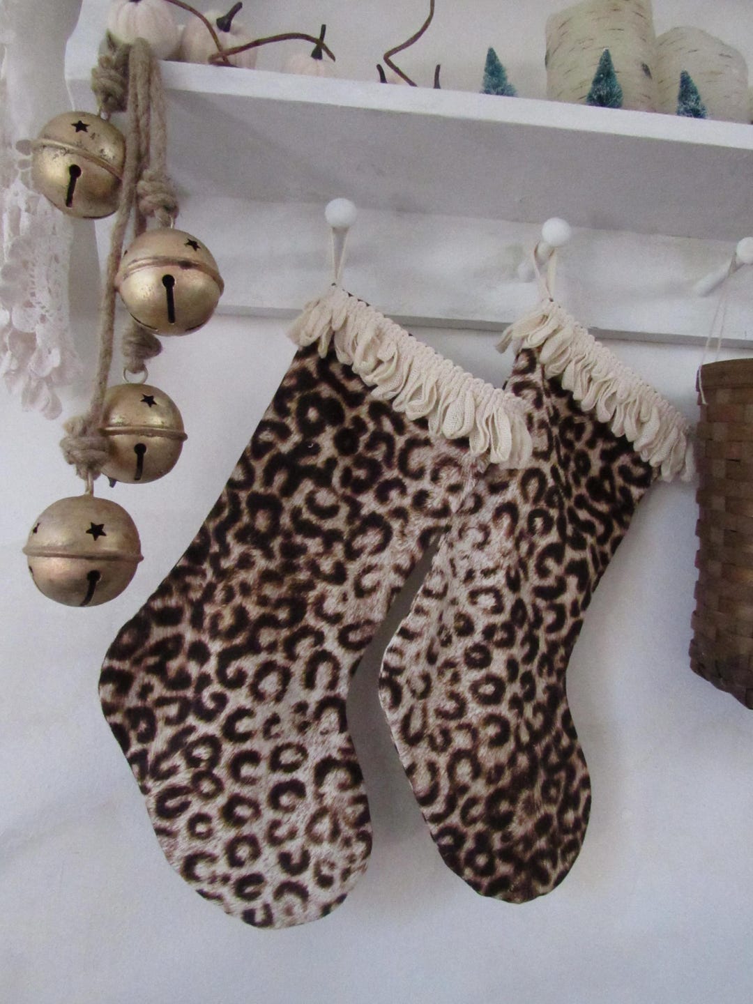 Pair of Cheetah Print Fabric Christmas Stockings - Neutral Scandinavian ...