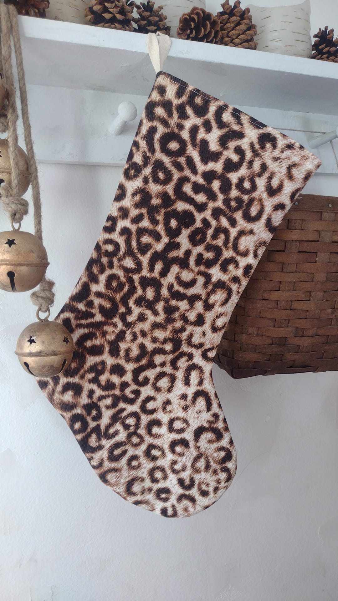 Cheetah Print Fabric Christmas Stocking - Neutral Scandinavian Style ...