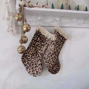 Pair of Cheetah Print Fabric Christmas Stockings Neutral Scandinavian ...