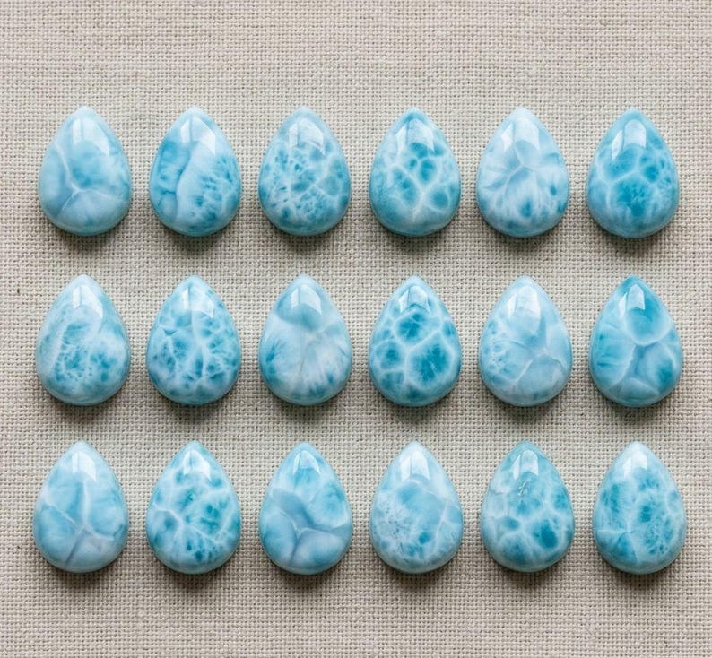 Natural Larimar Pear Cabochon Gemstone – AAA + Grade Blue Jewelry ...