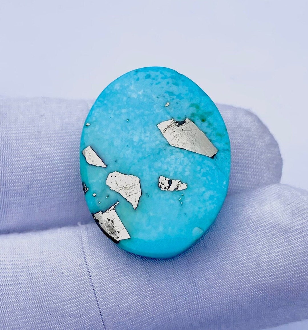 Natural Pyrite Turquoise Sky Blue Color Oval Shape Smooth Cabochon ...