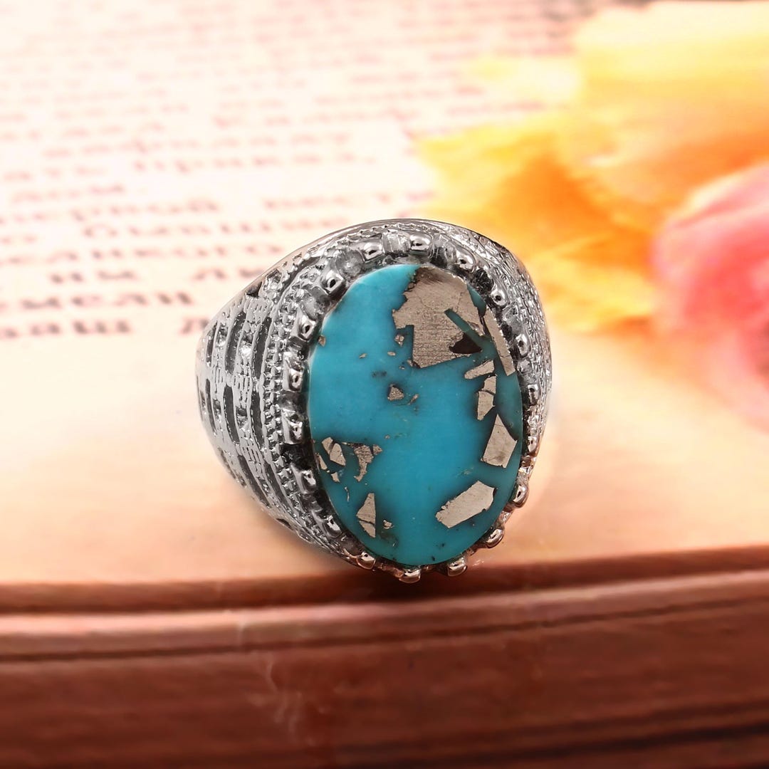 Natural High Quality Persian Turquoise 925 Silver Plated Ring. 100 % ...