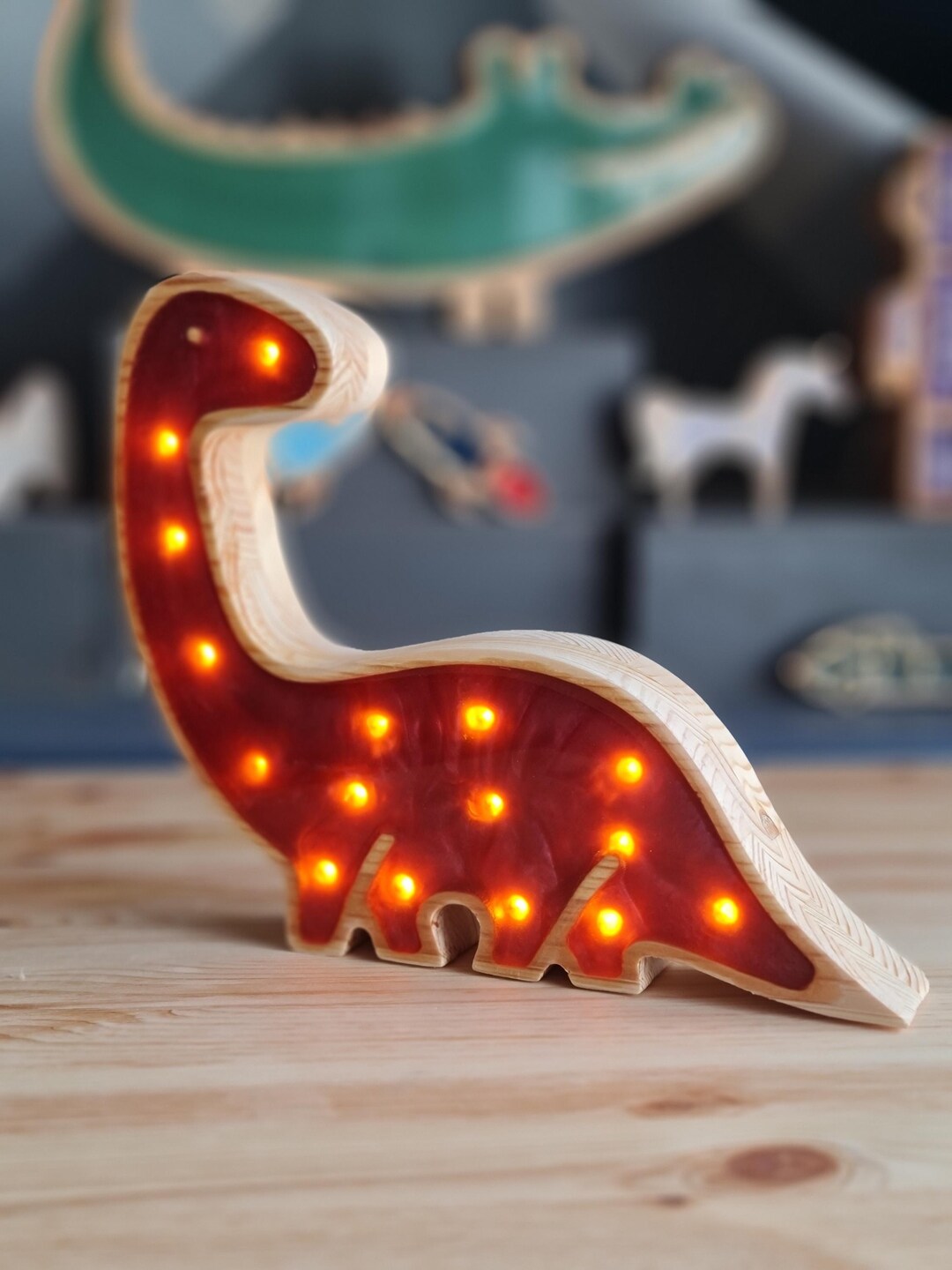 Dinosaur Lights, Wooden Dinosaur, Dinosaur Led Light, Dinosaur Lamp ...