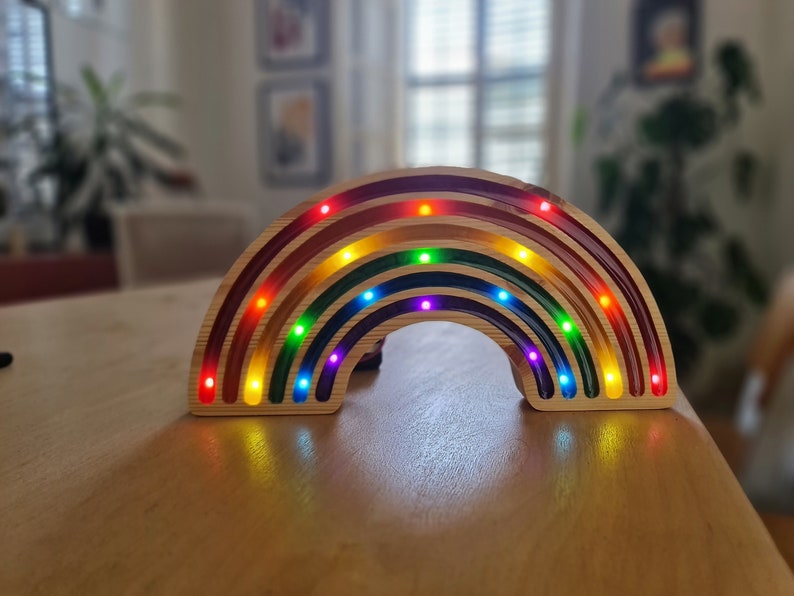 Enchanting Wooden Rainbow LED Night Light: Radiant Spectrum ...