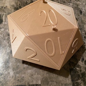 Dice Box DND Custom Design D20 Stylized Wood PLA Brown Gold Holds Full ...