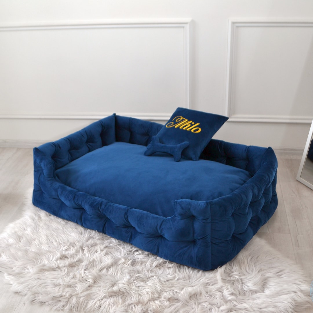 Luxury Dog Bed, Blue Dog Bed, Dog Bed Large Dog, Raised Dog Bed ...