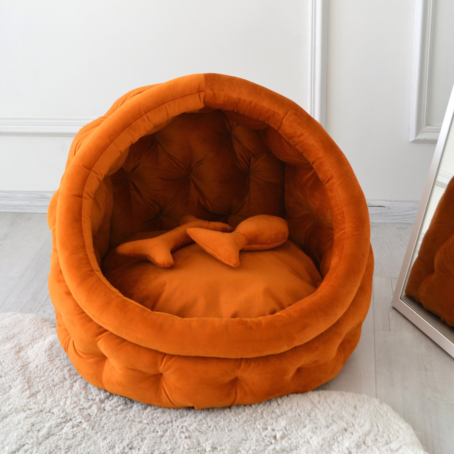 Dog House, Redhead Dog & Cat Cave, Cozy Soft Cat House, Pet Bed ...