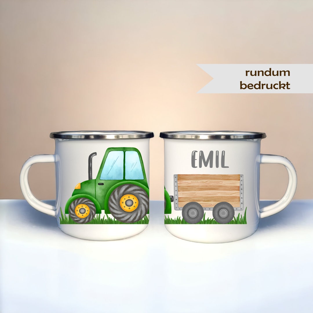 Personalized Children's Mug Tractor, Tractor Enamel Mug With Name ...