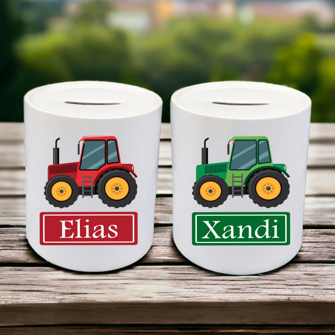 Money Box With Name and Tractor Motif / Trekker / Tractor / Farm Motif ...