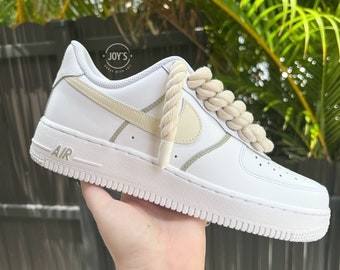 Custom Air Force 1 Rope Laces Sneakers. Beige Color. Low Custom Air Force 1 Rope Laces Sneakers. Beige Color. Low