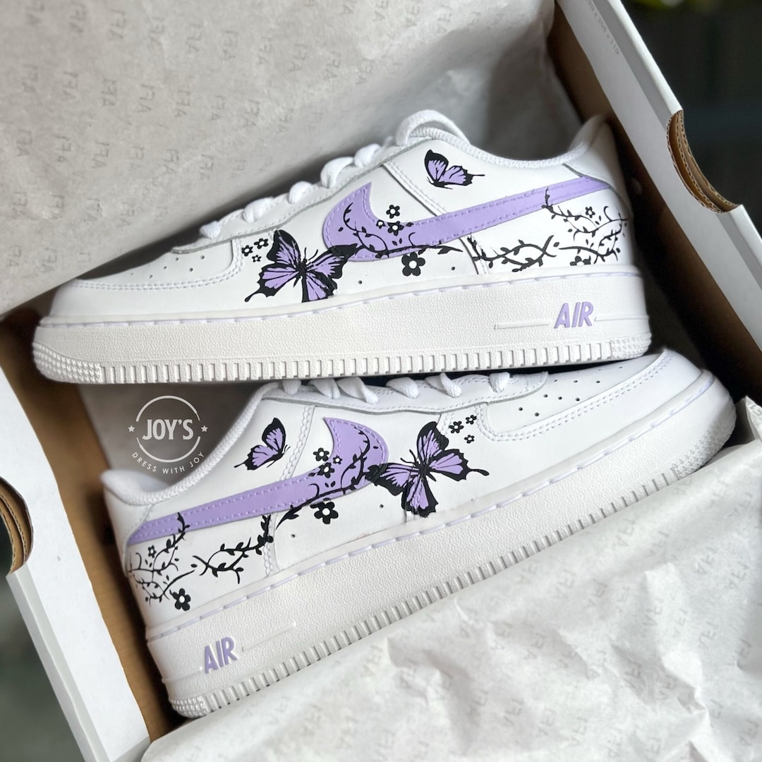 Custom Air Force 1 Sneakers Purple Butterflies. Low & Mid Tops - Etsy