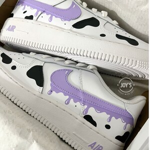 Custom Air Force 1 Purple Drip Cow Print Sneakers. Low, Mid & High Tops ...