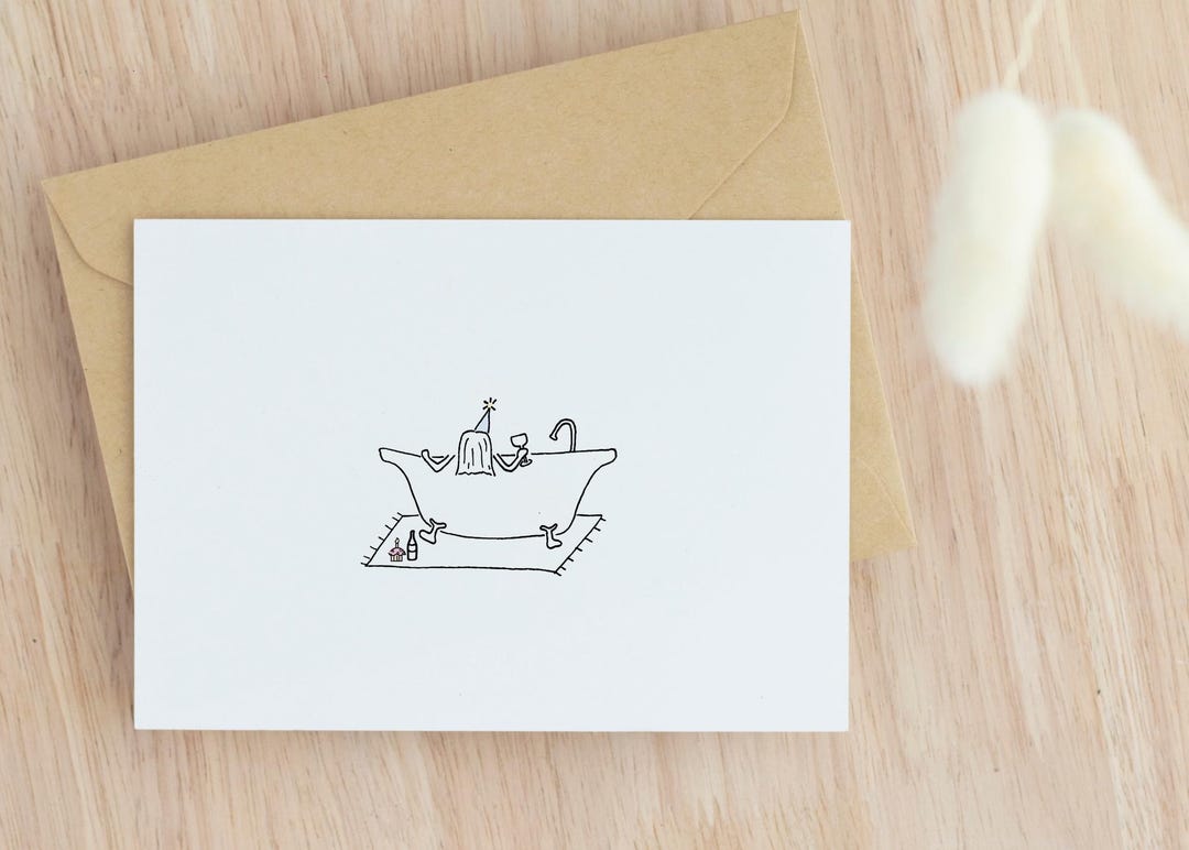 Funny Birthday Card for Her • Relaxing Bath Illustration • Self Care ...