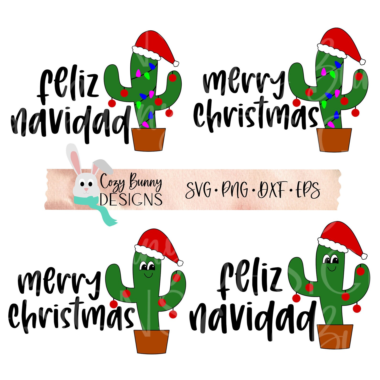 Christmas Cactus SVG Bundle (4 Designs) - Feliz Navidad and Merry ...