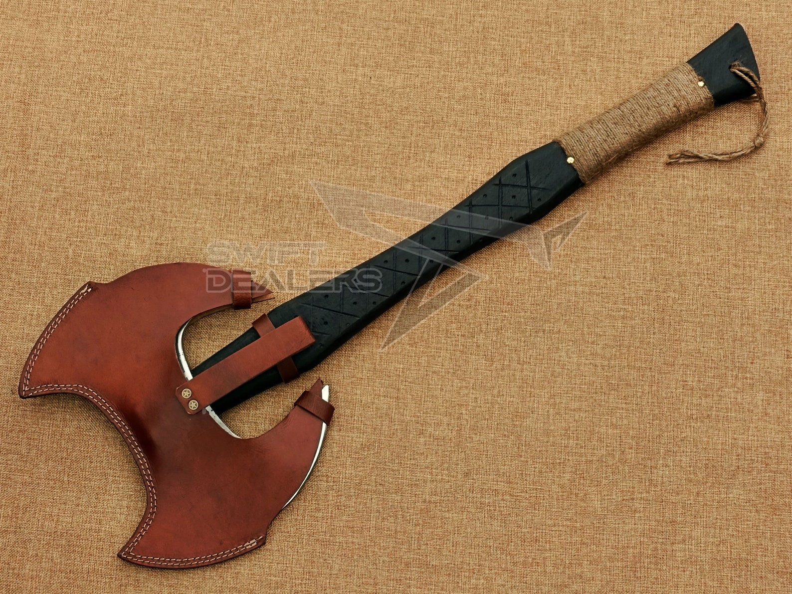 29 Double Edged Axe With Leather Sheath Fully - Etsy