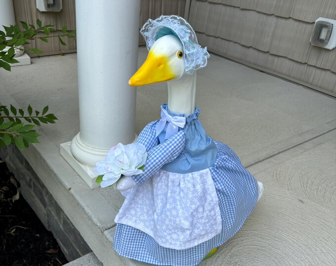 Country Goose Blue Gingham Dress and Hat for 19” to 24” Large Goose or ...