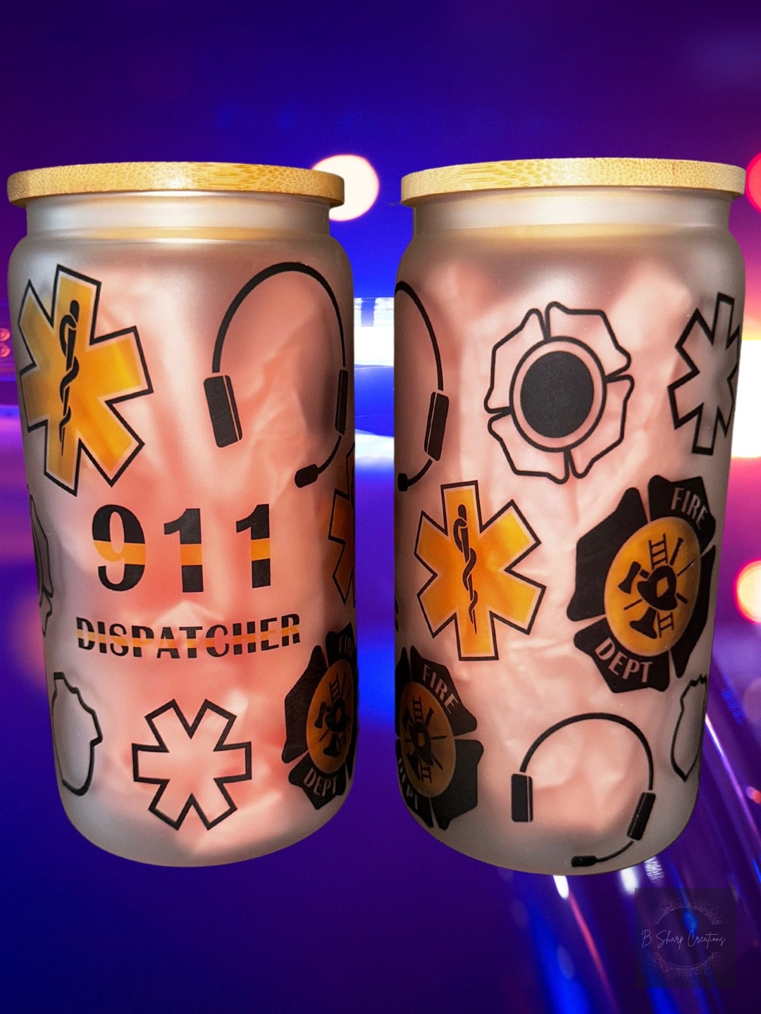 911 Dispatcher Glass Cup With Straw and Bamboo Lid 16 Oz - Etsy