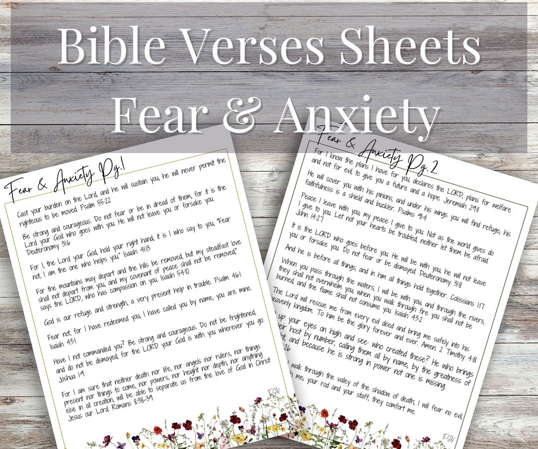 Printable Fear and Anxiety Bible Verse Sheets- 2 - Etsy