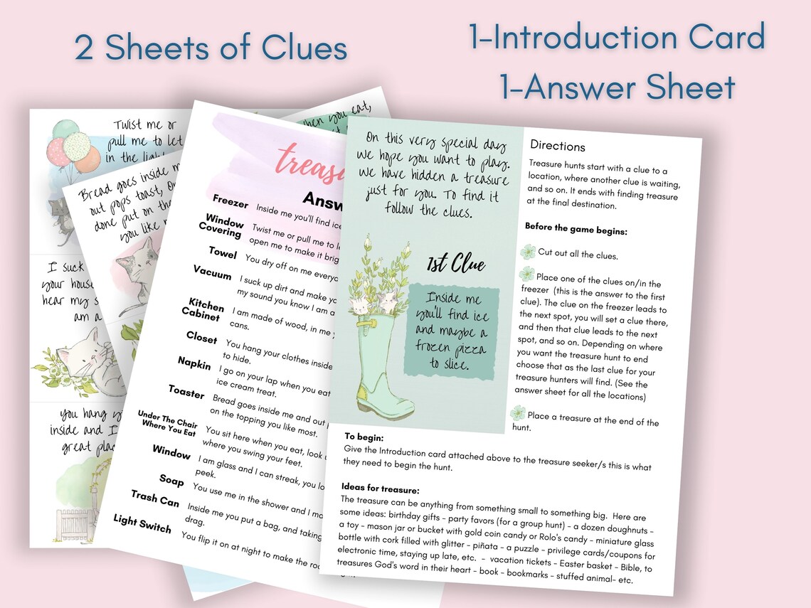 Clue Cards Printable Clues Treasure Hunt Cards Printable | Etsy Canada