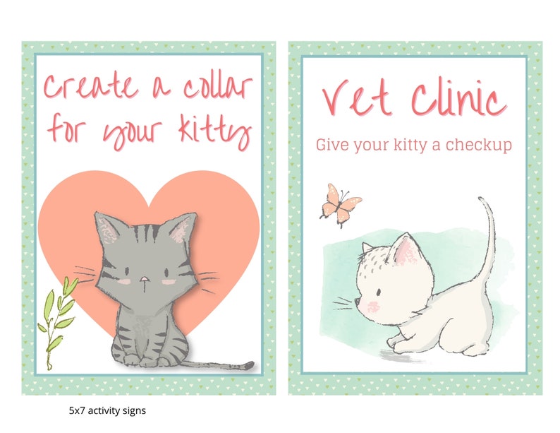 Kitten Adoption Certificate and Activity Signs | Printable Cat Party ...