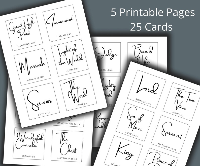 25 Names of Jesus Christ Printable Scripture Cards | White Background ...