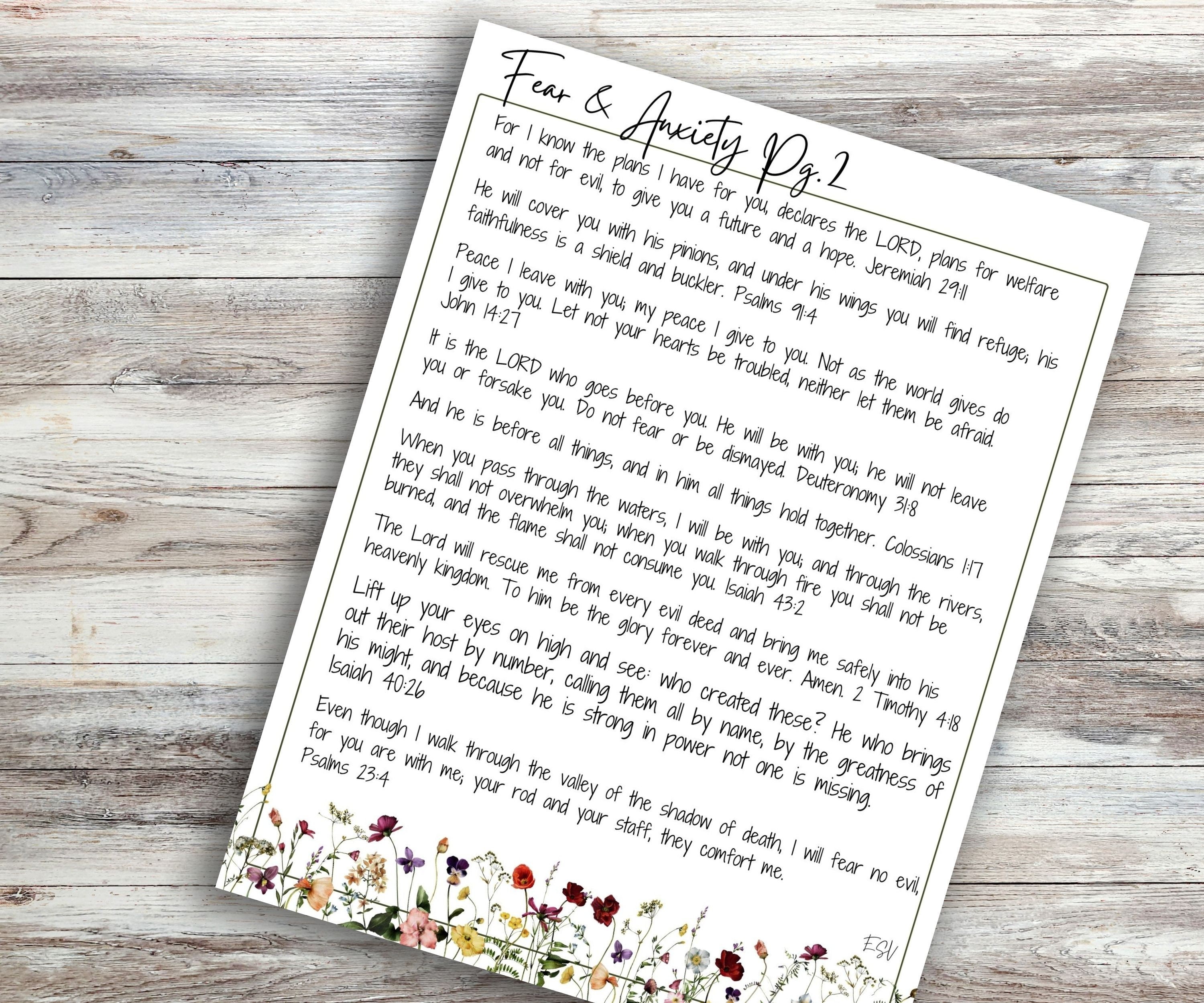 Printable Fear and Anxiety Bible Verse Sheets 2 - Etsy
