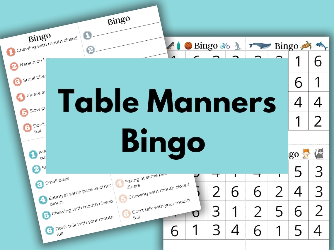 Printable Table Manners Game for Children BINGO Kids | Etsy
