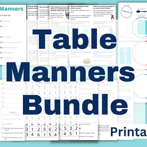 Printable Table Manners Bundle for Kids Teaching Dining - Etsy