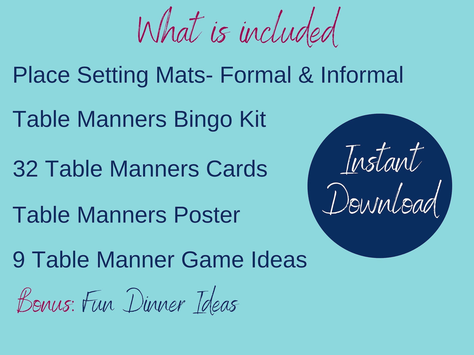 Printable Table Manners Bundle for Kids | Teaching Dining Etiquette ...