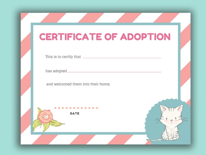 Kitten Adoption Certificate and Activity Signs Printable Cat | Etsy